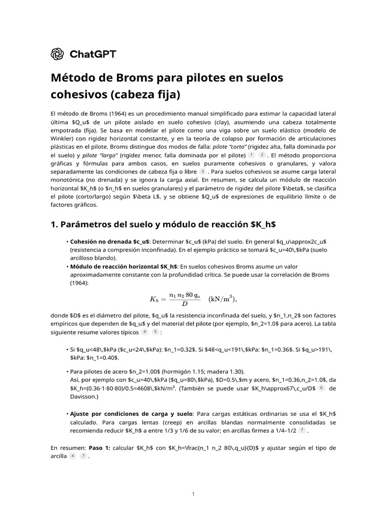 Método de Broms en Suelos Cohesivos | PDF | Rigidez | Viga (Estructura)