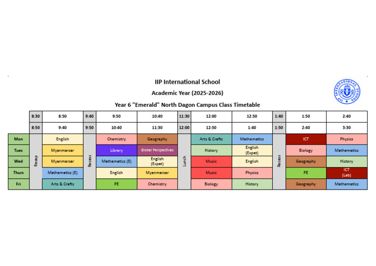 Year 6 Timetable 2025-2026 | PDF
