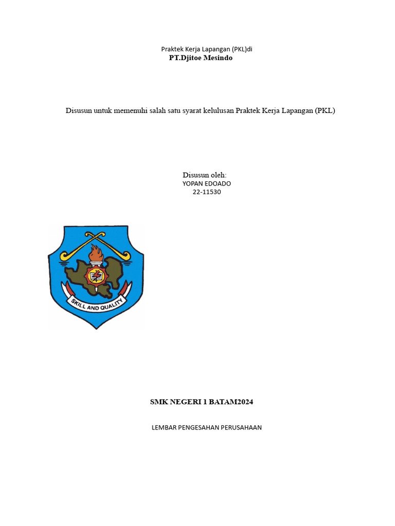 Laporan PKL Yopan di PT Djitoe Mesindo | PDF