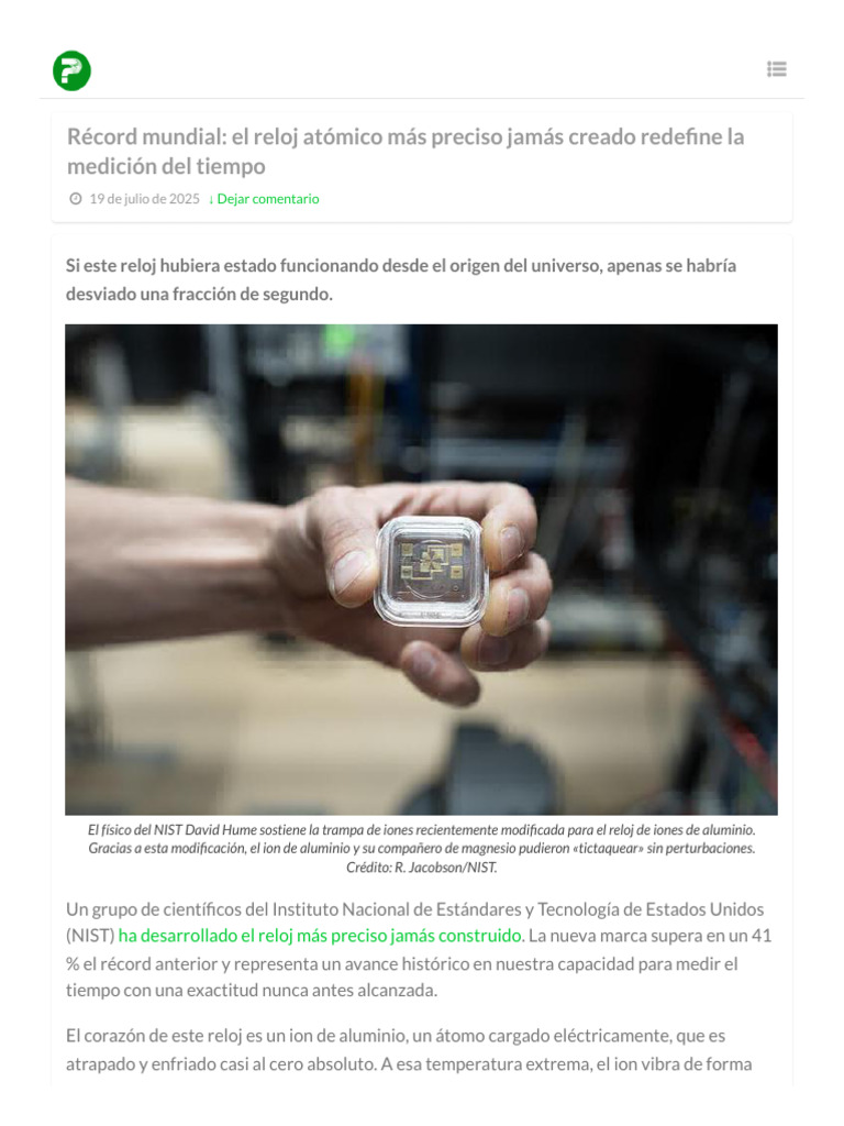 Reloj atómico: récord de precisión mundial | PDF | Instituto Nacional ...