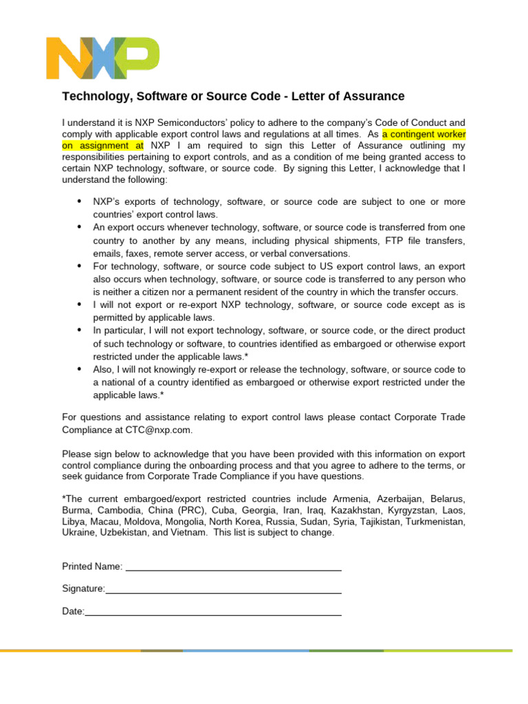 NXP Export Control Compliance Letter | PDF | International Relations ...