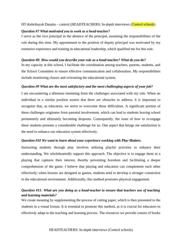 Head-Teacher Kebribayah Danaba Control (2) | PDF | Teachers | Teaching