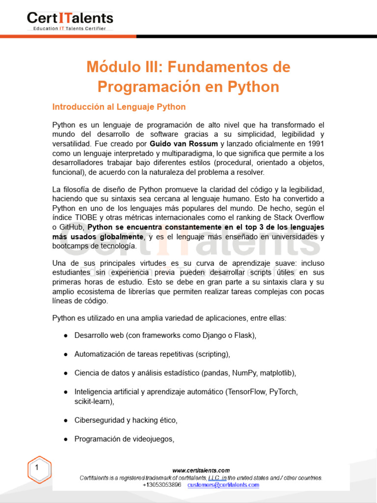 Módulo III - Fundamentos de Programación en Python | PDF | Python (lenguaje de programación ...