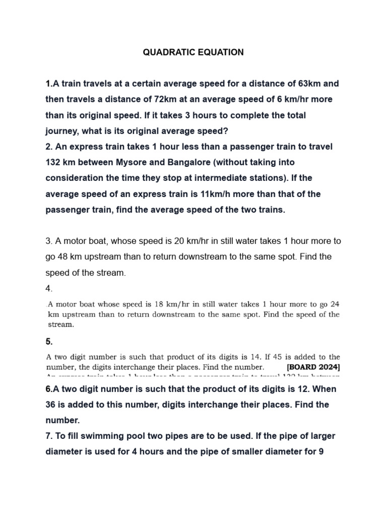 Quadratic Equations Word Problems | PDF