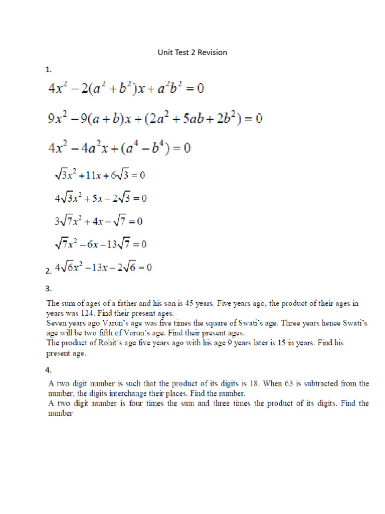 Quadratic Equations Word Problems | PDF