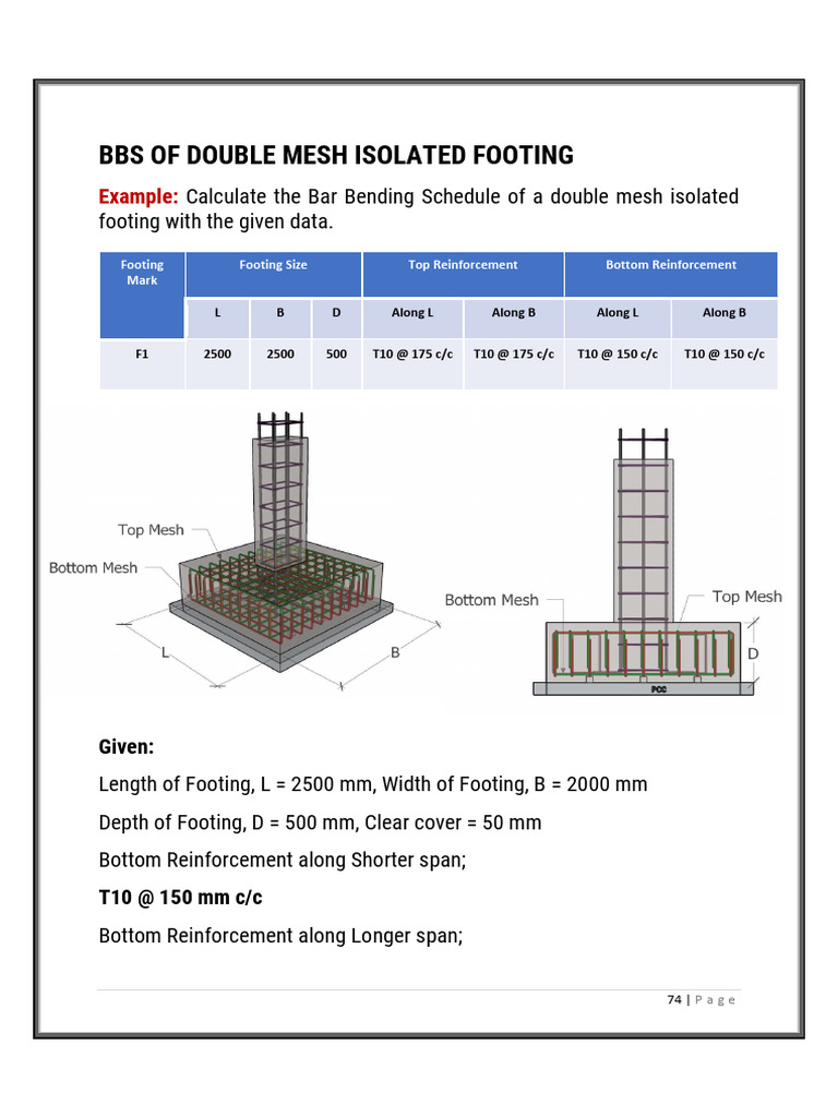 Bbs of Double Mesh Isolated Footing Wh6pp3 | PDF