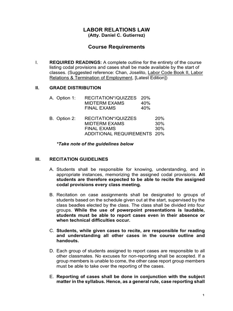 Labor Relations Law Course Outline | PDF | Justice | Crime & Violence