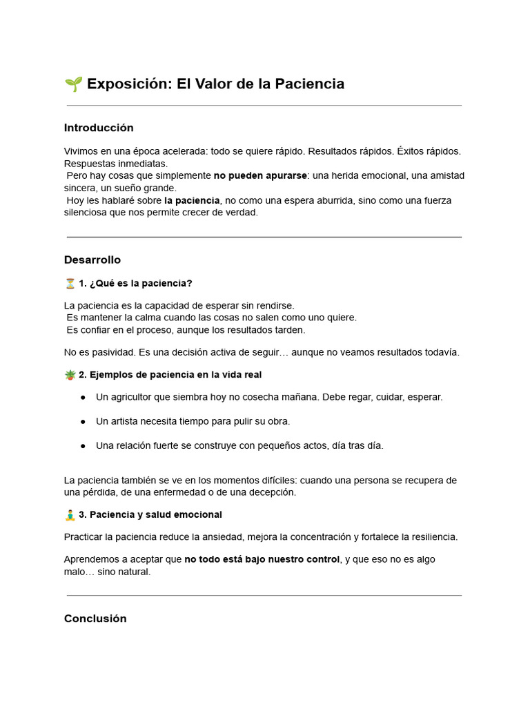 El Valor de la Paciencia en la Vida | PDF