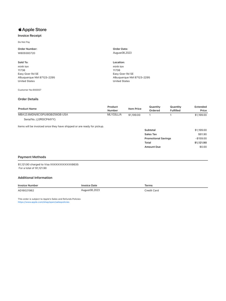 MacBook Pro Invoice - August 2023 | PDF | Receipt | Invoice