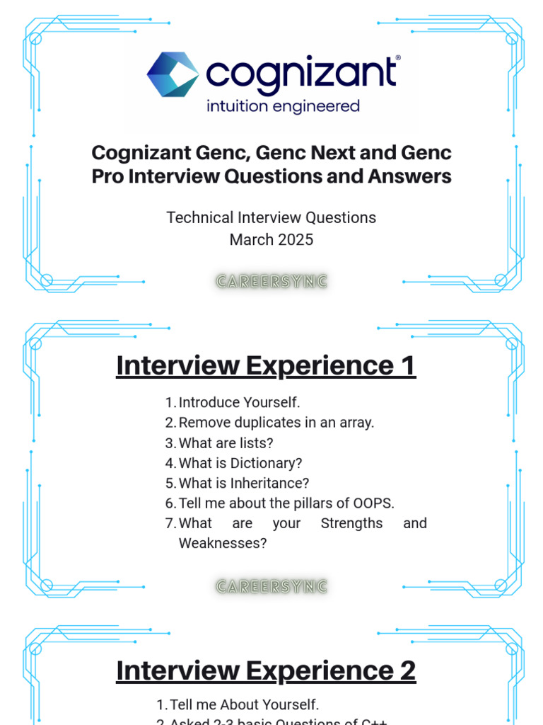 Cognizant Genc Interview Questions and Answers March 2025 | PDF | Computer Programming ...