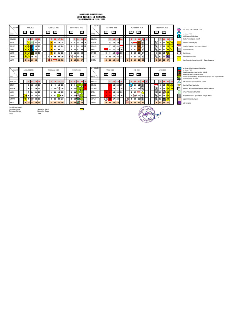 Kalender Pendidikan SMK N 3 Kendal 2025 | PDF