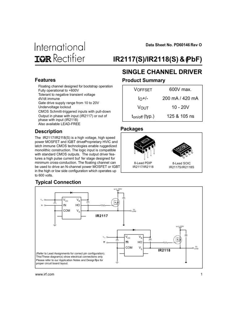 Driver Mosfet 8 Pin Ir2117s | PDF | Cmos | Logic Gate