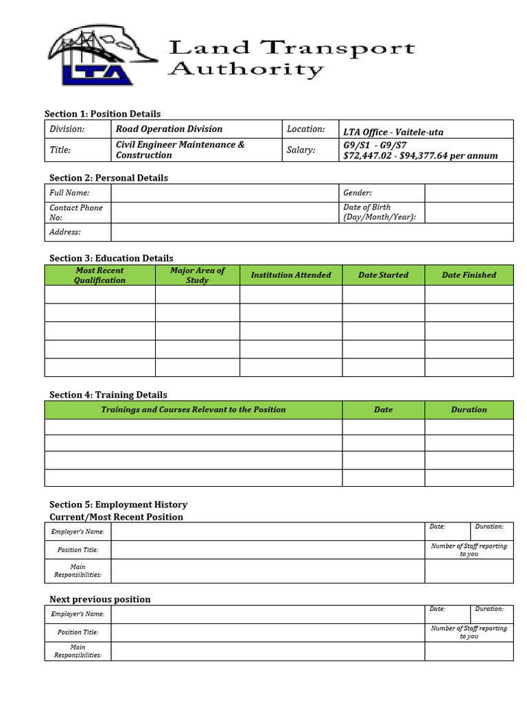 Application Form Civil Engineer Manitenance Construction | PDF ...