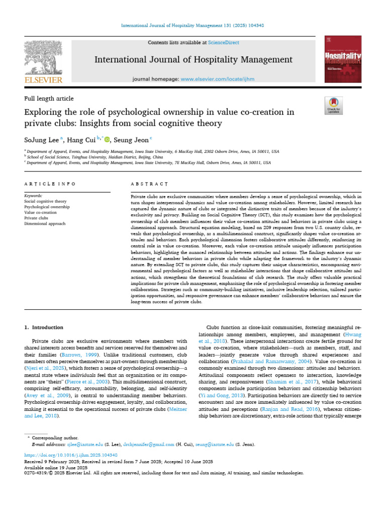 Exploring The Role of Psychological Ownership in Value Co-Creation in ...