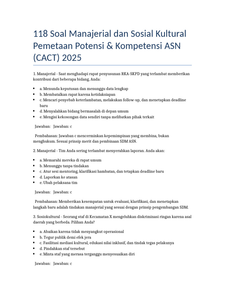 Soal Manajerial dan Sosiokultural ASN 2025 | PDF