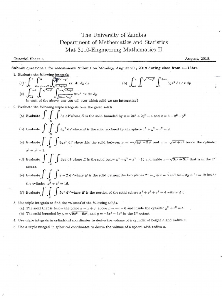Tutorial Sheet 5 (2018) | PDF