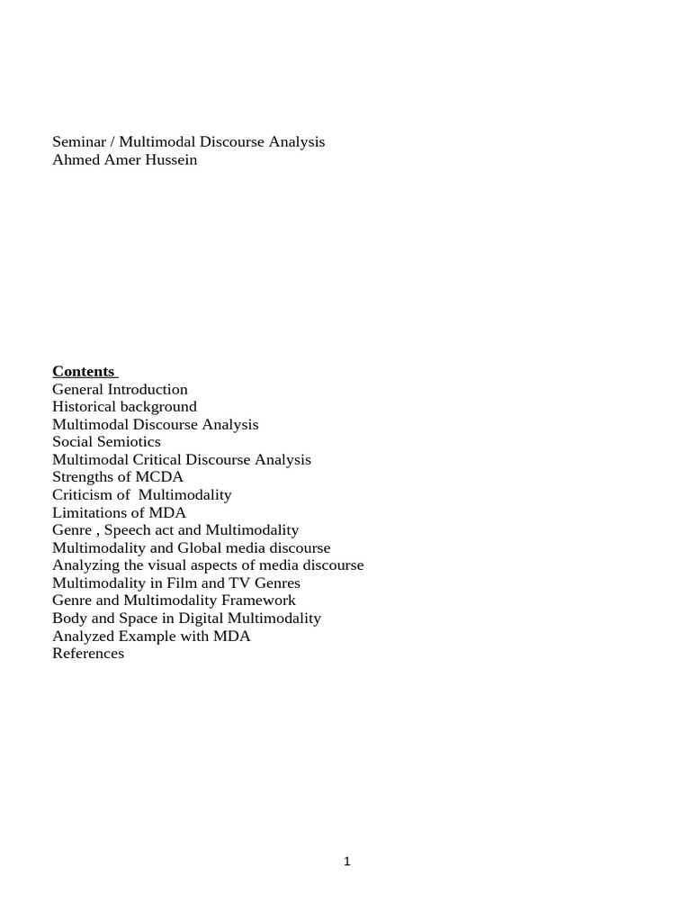 Multimodal Discourse Analysis Overview | PDF | Discourse | Linguistics