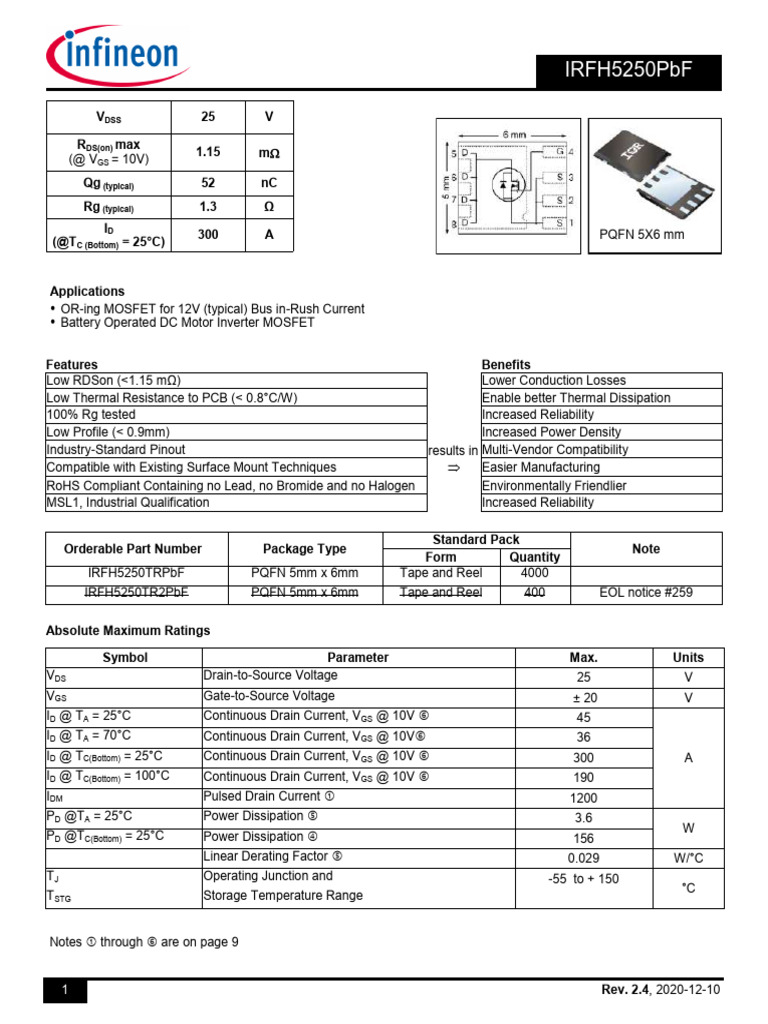 Infineon IRFH5250 DataSheet v02 04 En-3363088 | PDF | Electrical Components | Computer Engineering