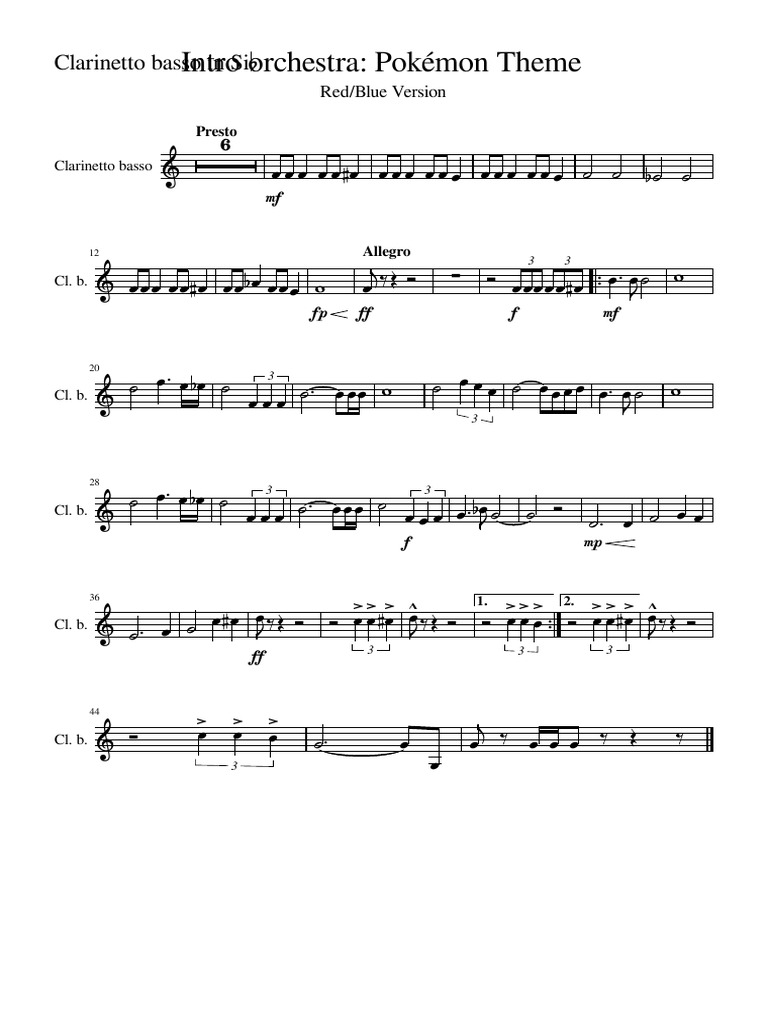 Intro Orchestra Pokemon-Clarinetto Basso in Sib | PDF