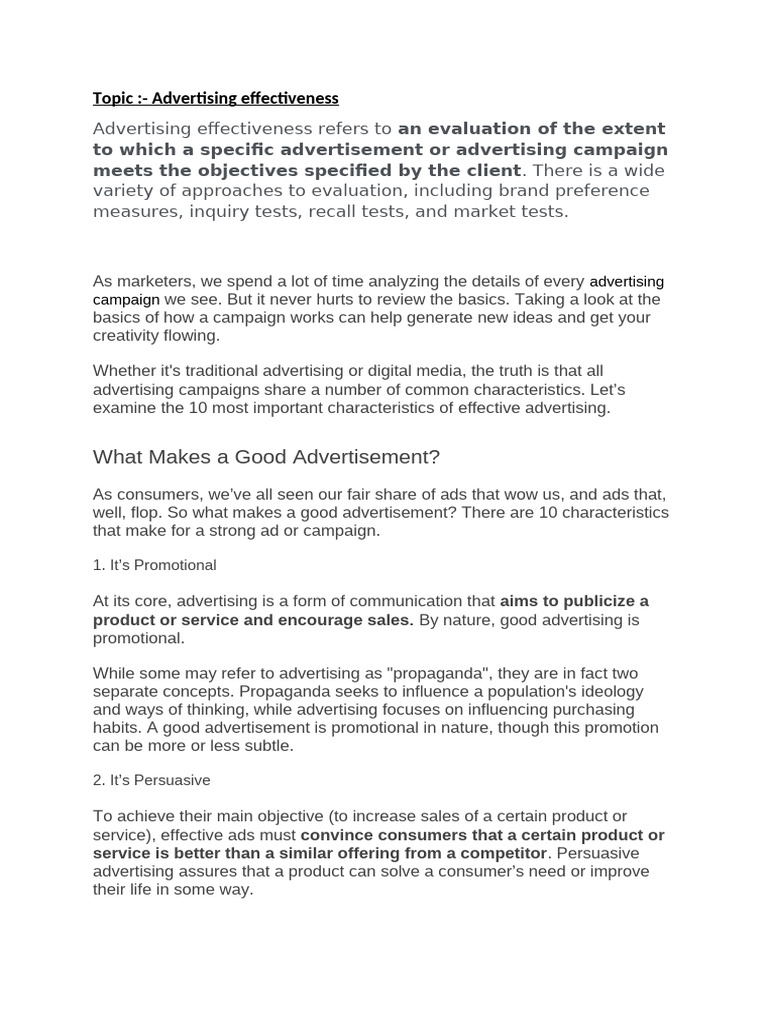 Advertising Effectiveness | PDF | Advertising | Brand