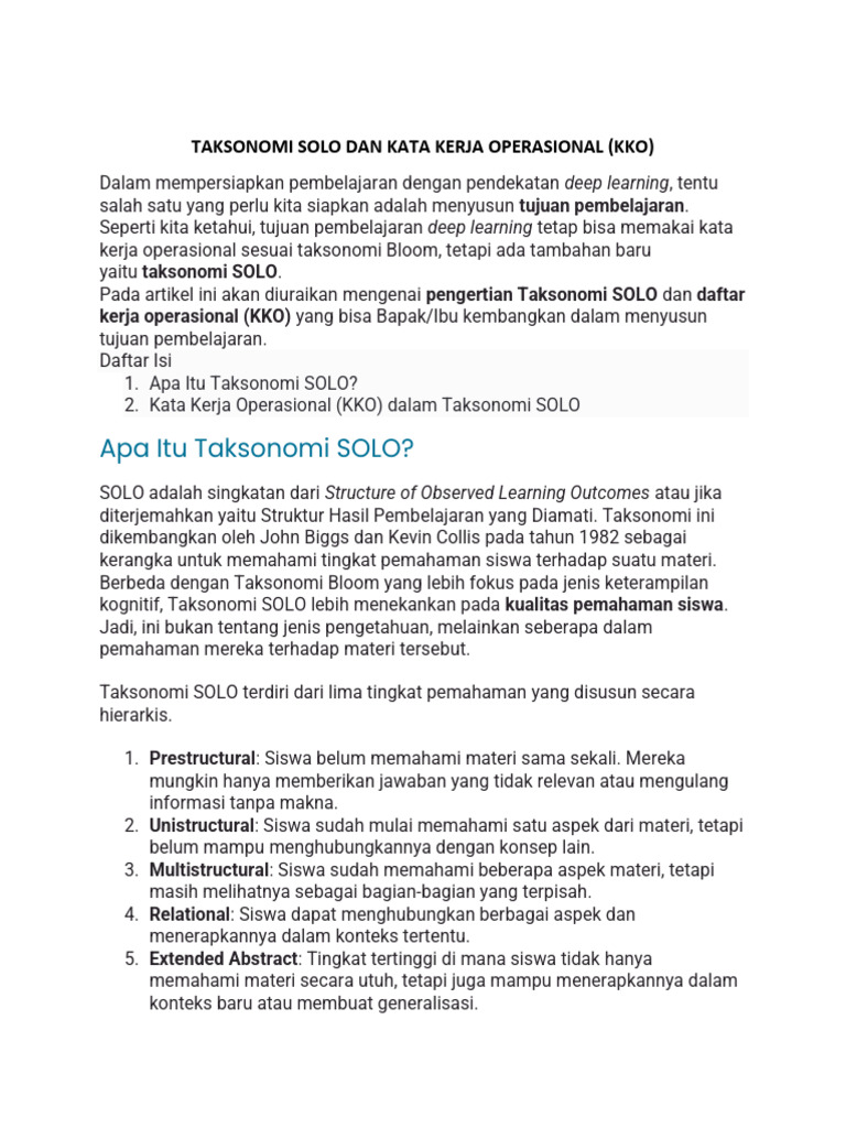 Taksonomi Solo Dan Kko | PDF