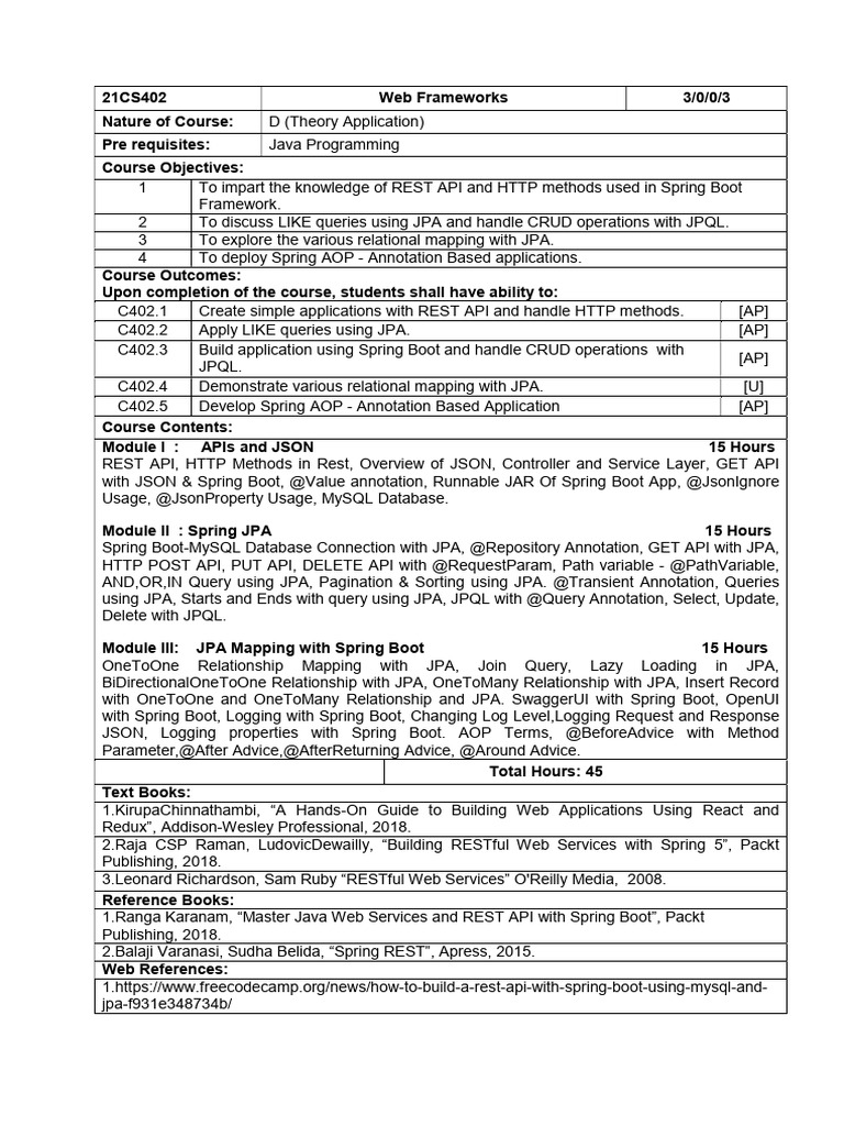 Web Frameworks Syllabus | PDF | Spring Framework | Software Architecture