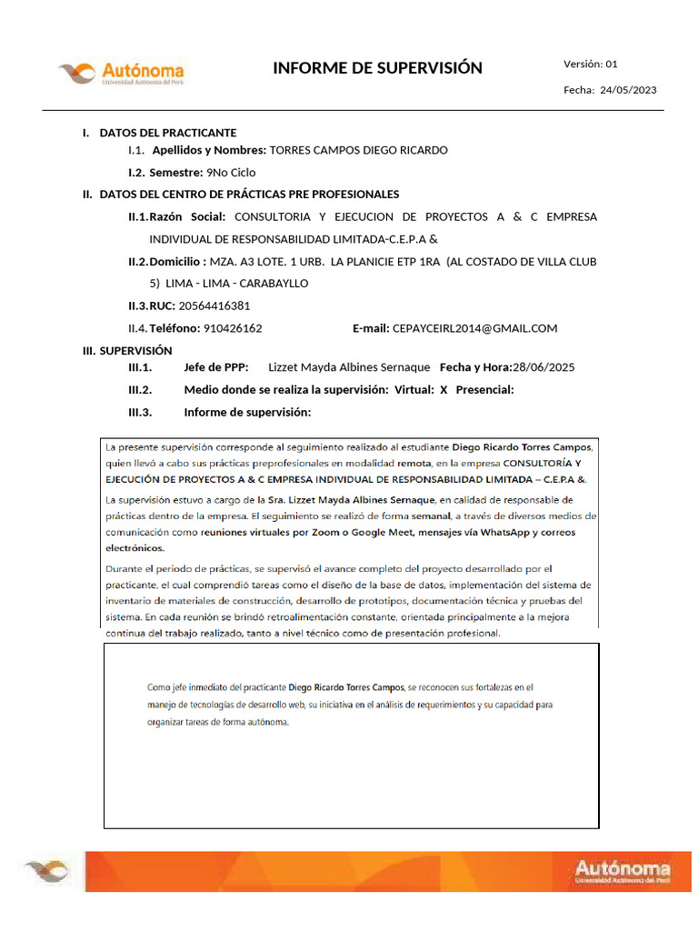 2.0 Informe de Supervisión - Resultados Empleadores | PDF