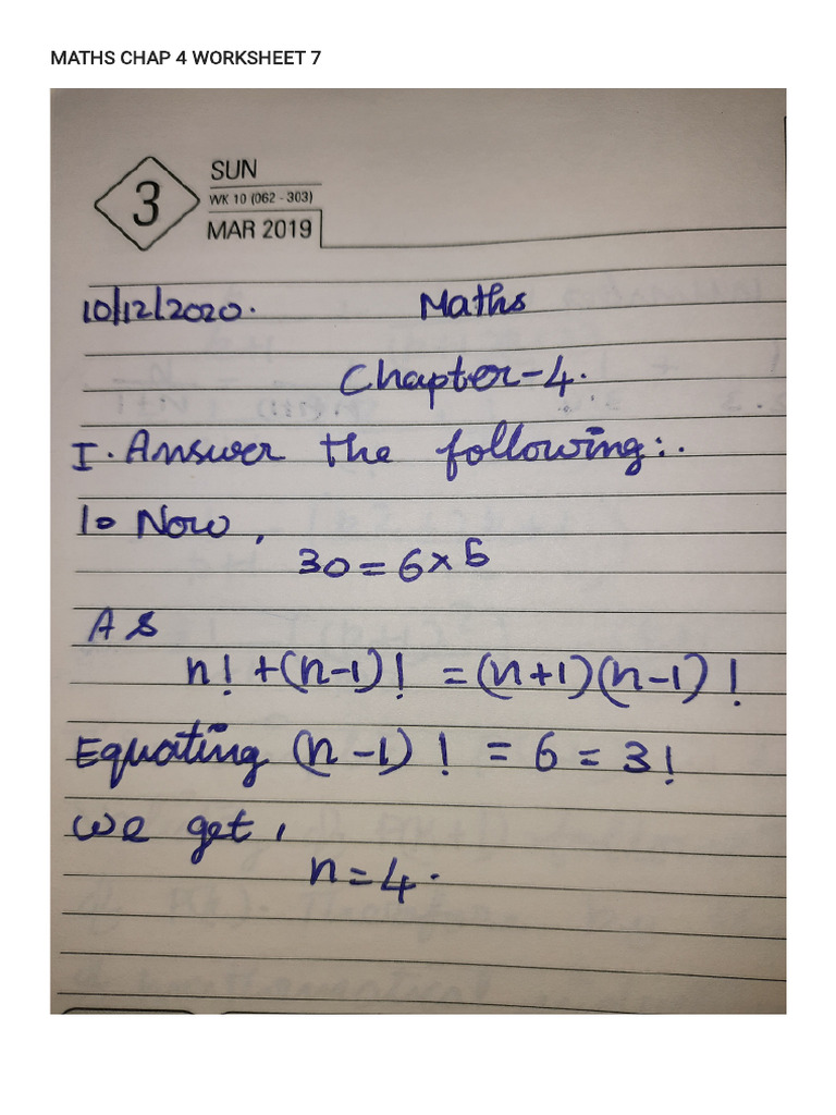 Maths Chapter 4 Worksheet 7 | PDF
