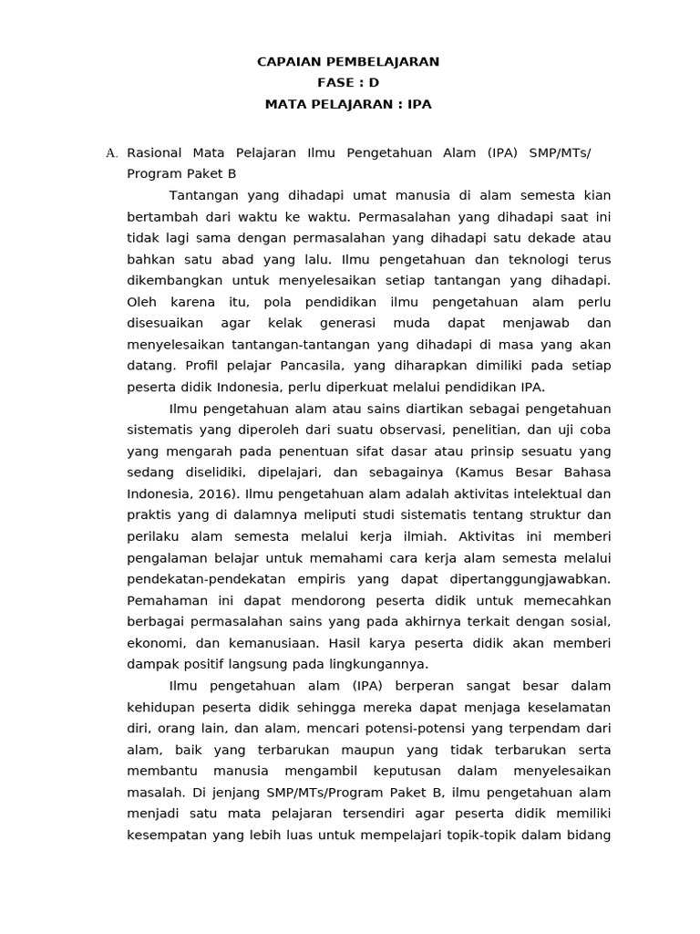 Capaian Pembelajaran Ipa | PDF