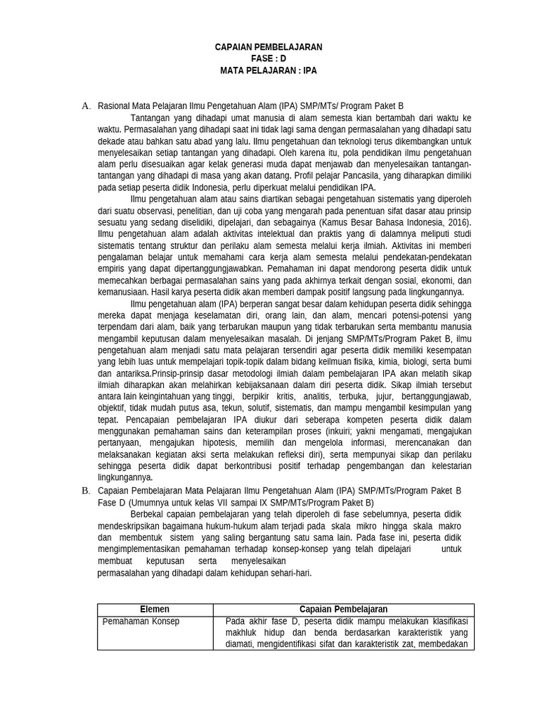 CAPAIAN PEMBELAJARAN IPA | PDF