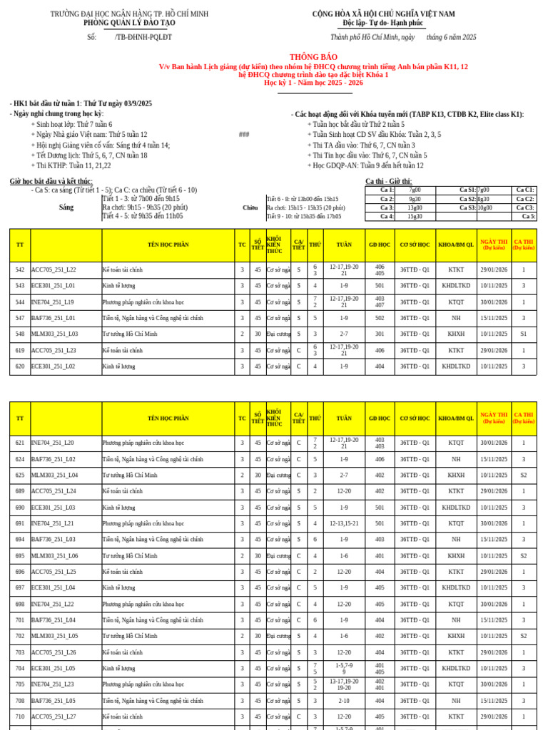 Lịch Giảng CLC | PDF