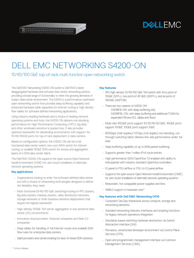 Dell Emc Networking s4200 On Spec Sheet | PDF | I Pv6 | Computer Network