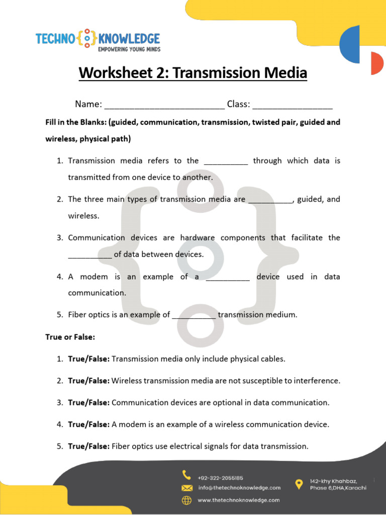 Worksheet 2 Transmission Media | PDF