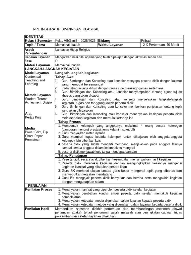 RPL Inspiratif Bimbingan Klasikal | PDF