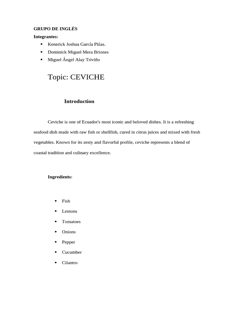 Ingles-Ceviche Is One of Ecuador | PDF