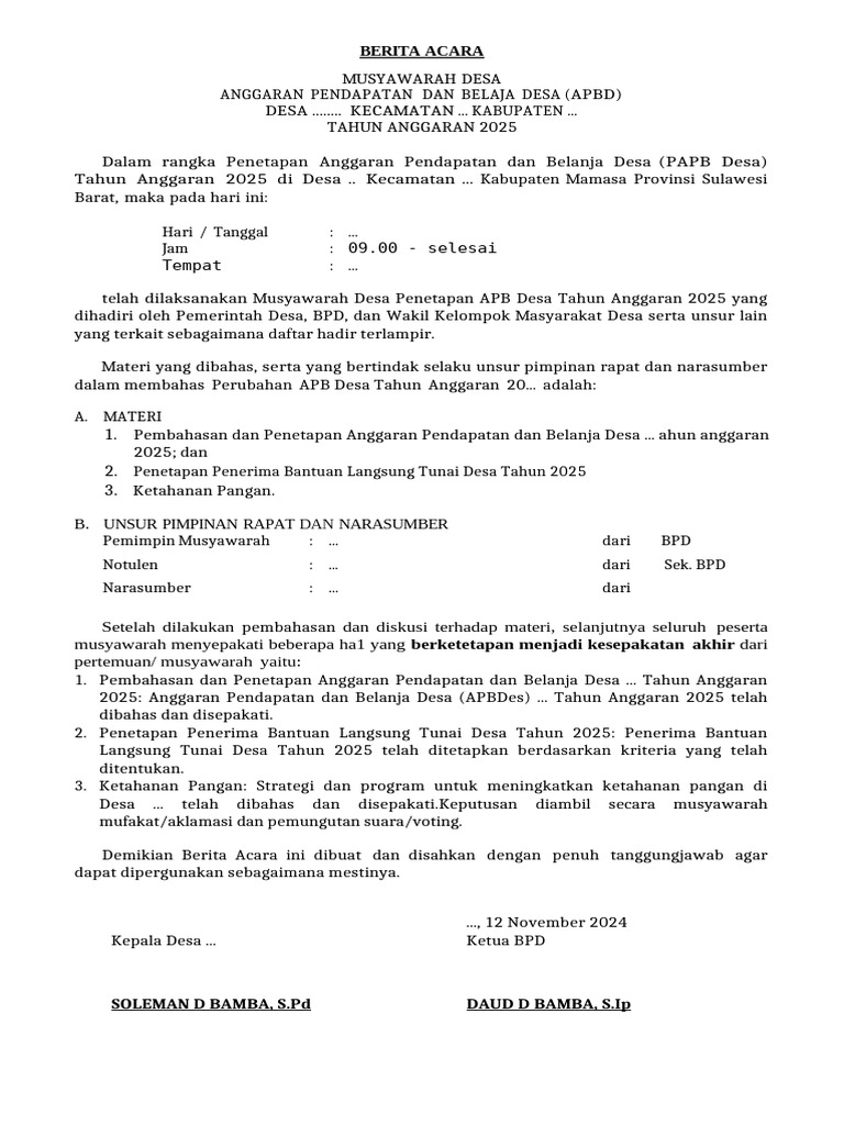 BA. Musdes Perubahan APB Desa (WWW - Ciptadesa.com) | PDF