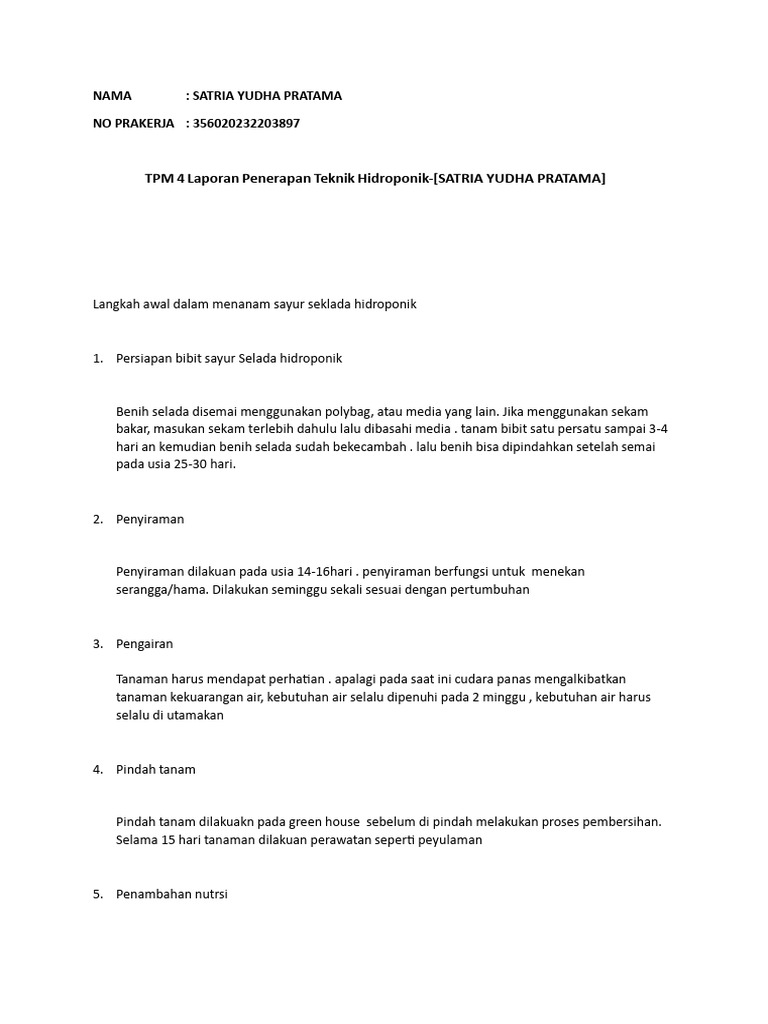 TPM 4 Laporan Penerapan Teknik Hidroponik | PDF