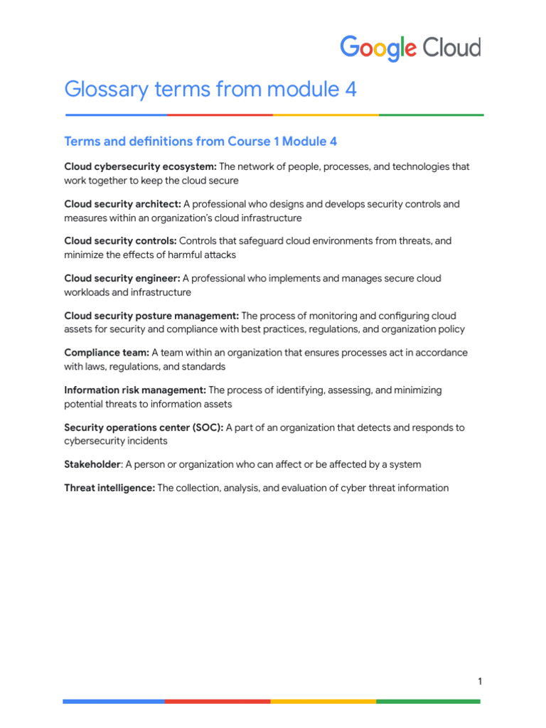 Cloud Cybersecurity Glossary Terms | PDF