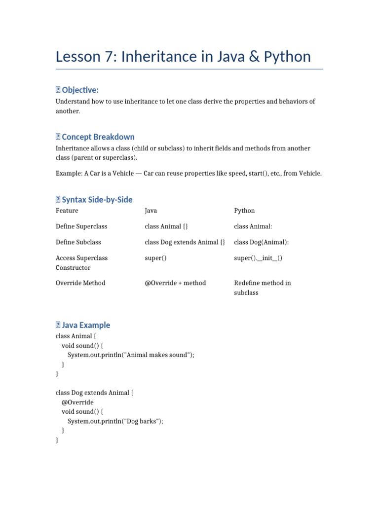 Lesson 7 Inheritance | PDF