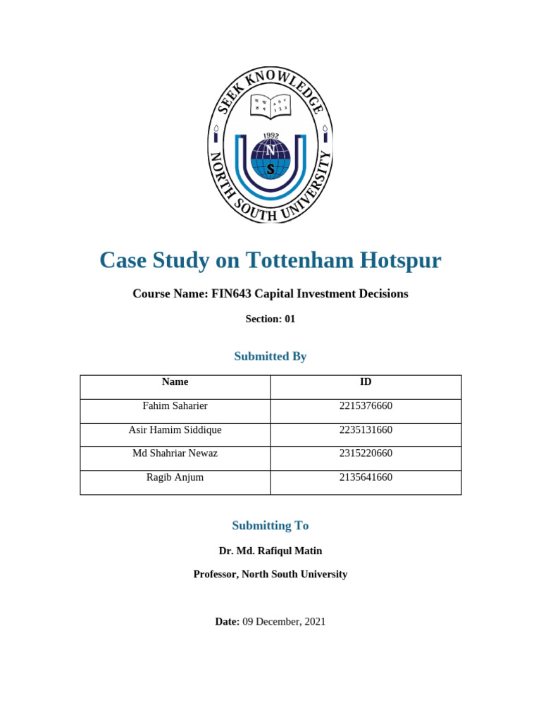 Tottenham Hotspur Financial Strategy Analysis | PDF | Cost Of Capital ...