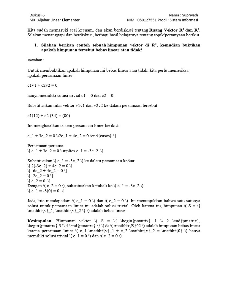 Contoh Himpunan Vektor R2 dan R3 | PDF