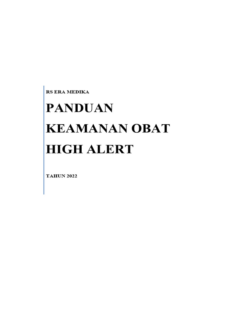 Panduan Keamanan Obat High Alert 2022 | PDF
