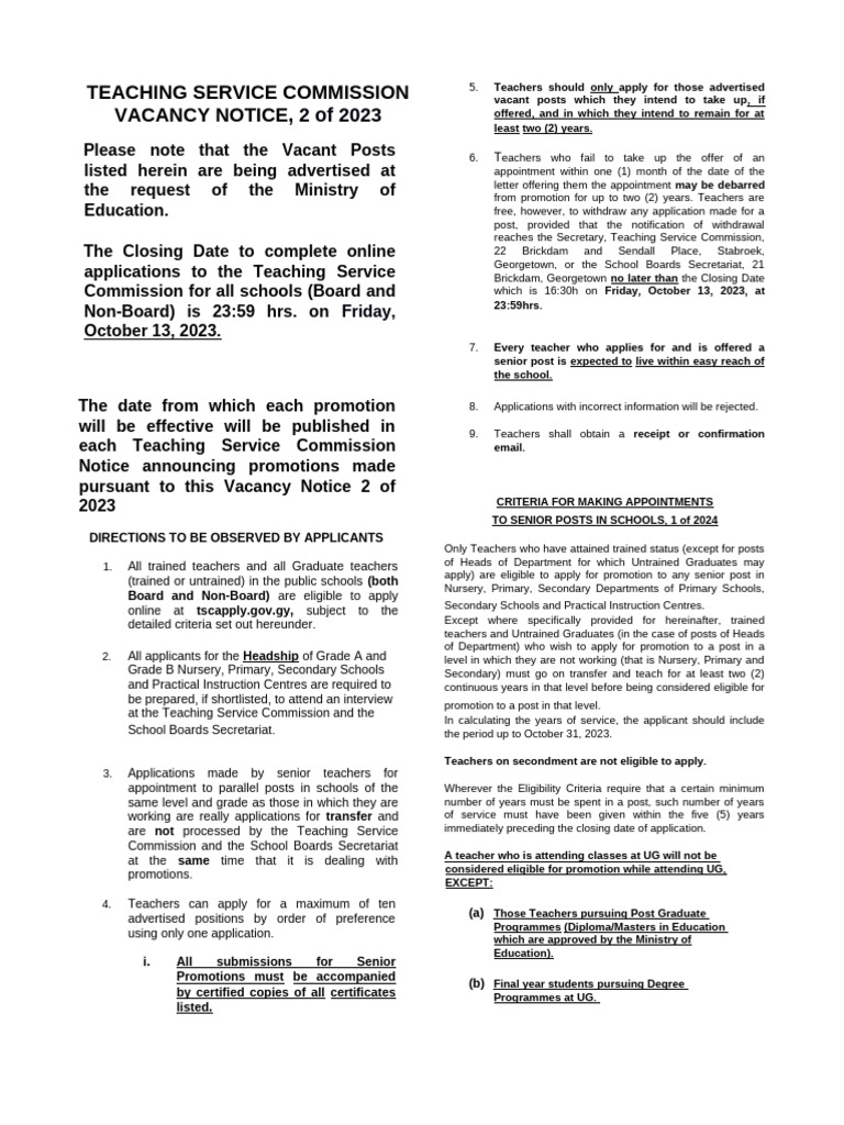 TSC Teacher Promotions Notice 2023 | PDF | Teachers | Educational Stages