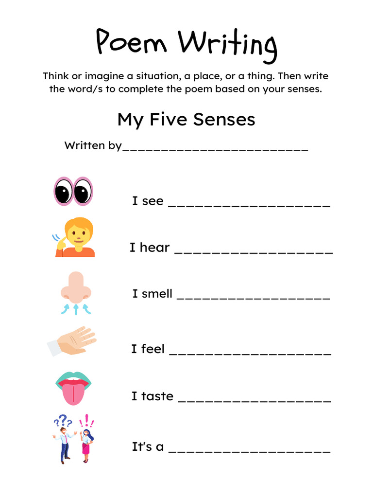 Simple Poem Writing About Sense Organ Worksheet | PDF
