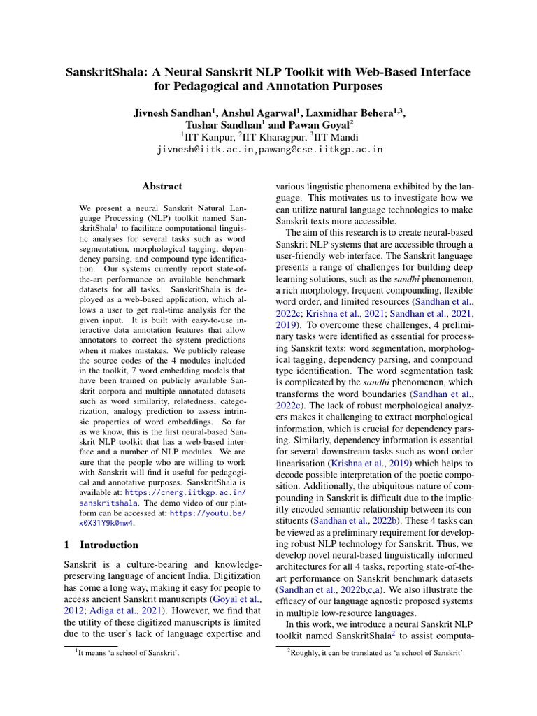 SanskritShala A Neural Sanskrit NLP Toolkit With W | PDF | Parsing | Annotation