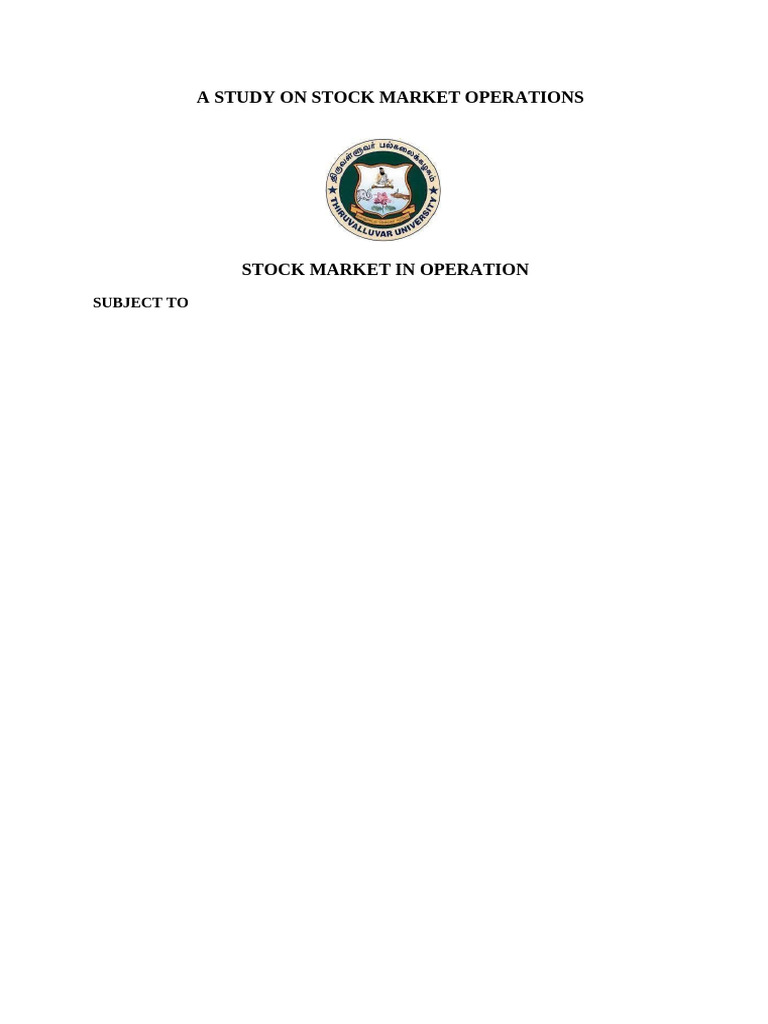 A Study On Stock Market Operations | PDF