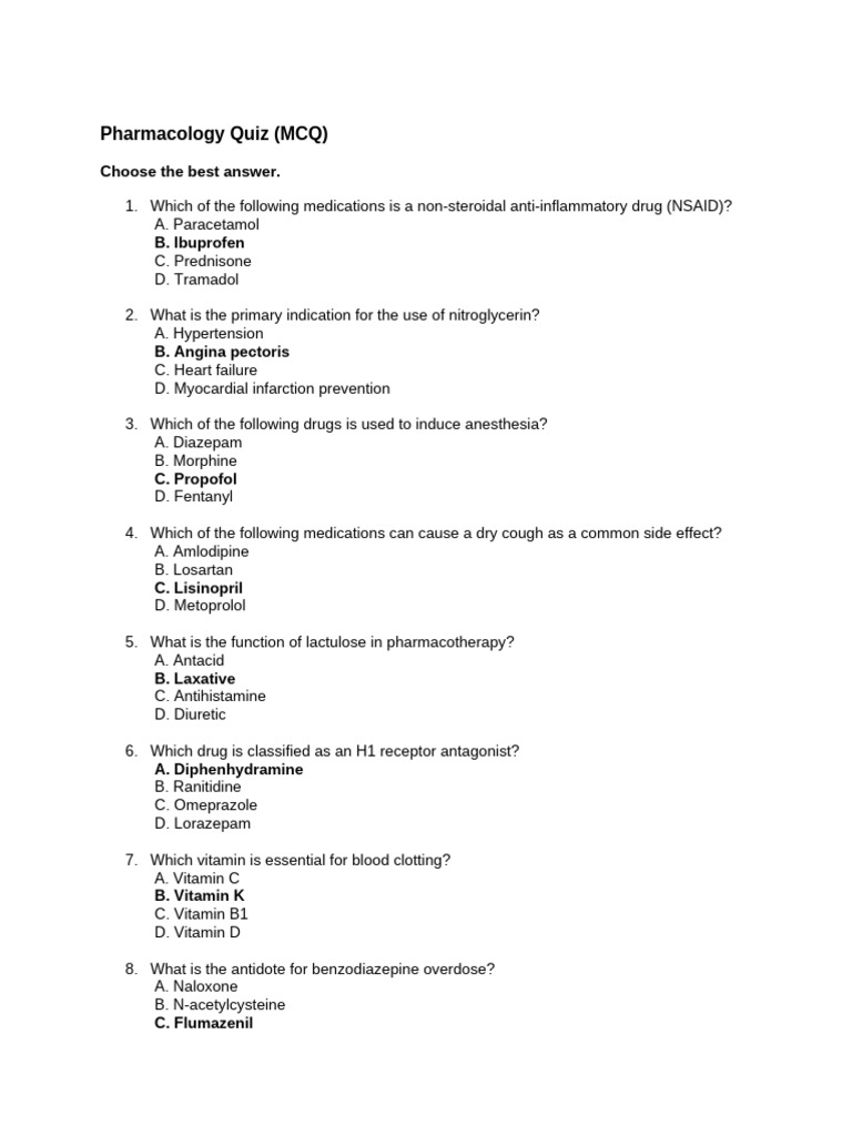 Pharmacology MCQ Quiz for Students | PDF