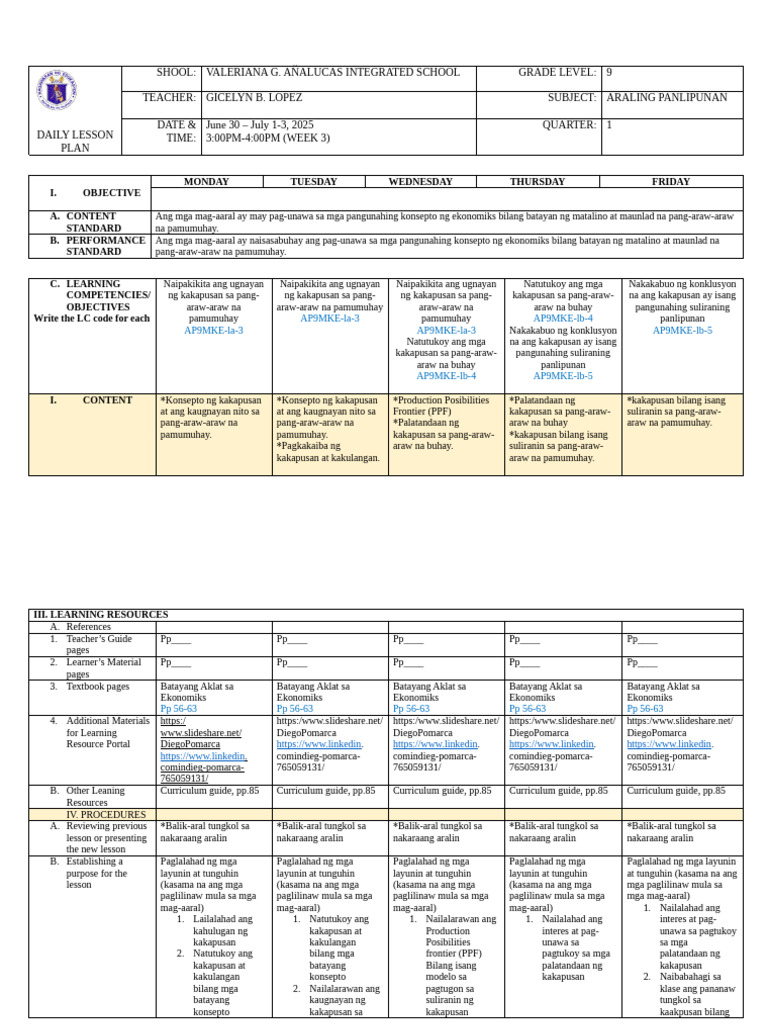 DLP AP Quarter 1 Week 3 | PDF