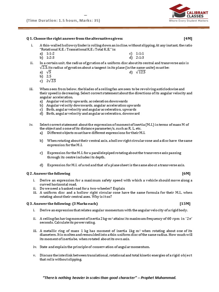 Physics - 1 - Rotational Dynamics | PDF | Rotation | Acceleration
