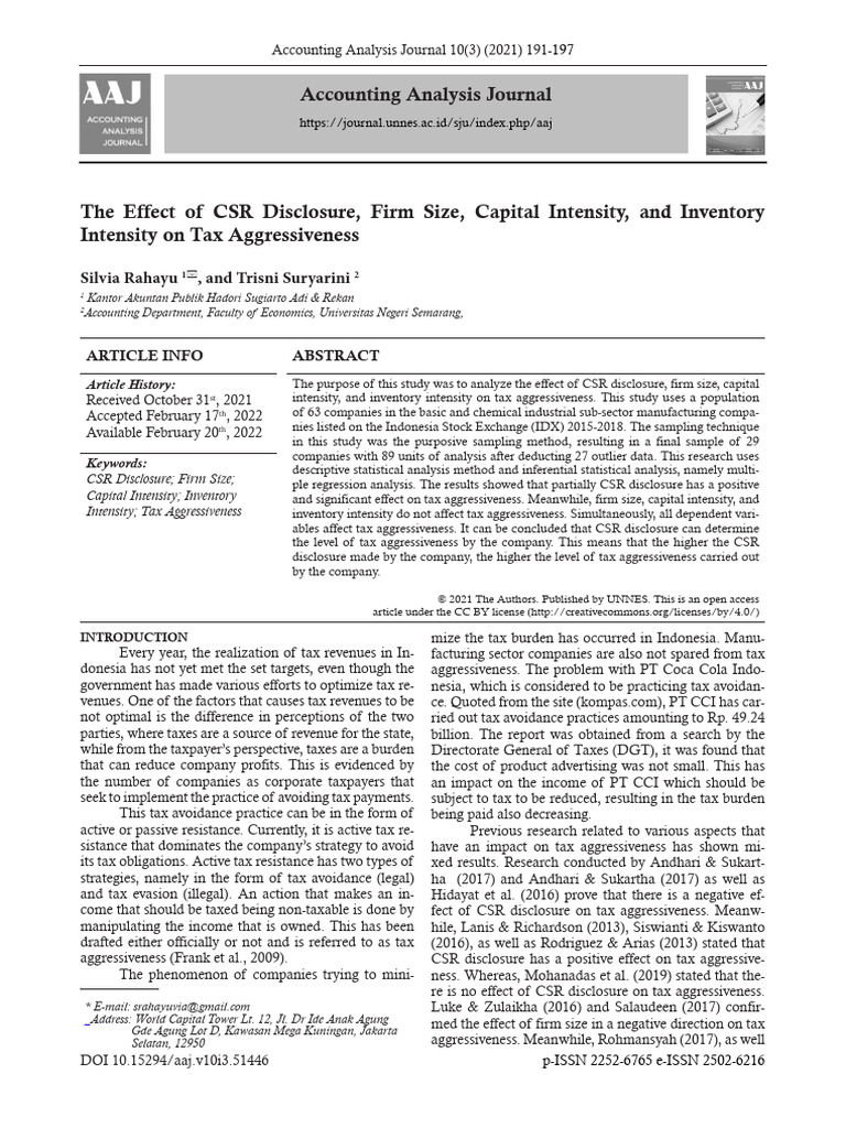 Impact of CSR on Tax Aggressiveness | PDF | Taxes | Depreciation